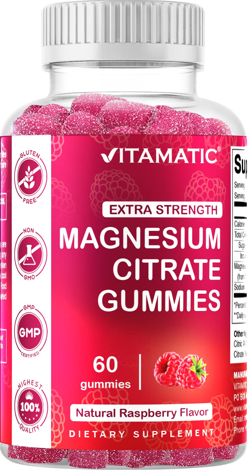 Vitamatic Extra Strength Magnesium Gummies 255 mg (Elemental Mg) per Serving - 60 Count - Promotes Healthy Relaxation, Muscle, Bone, & Energy Support (2 Pack)