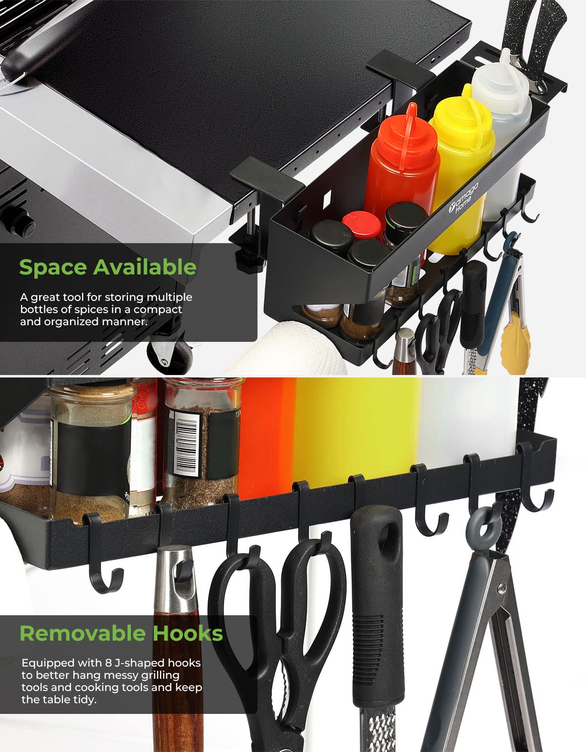 yamagahome Griddle Caddy, Grill Caddy for 28"/36" Blackstone Griddles, BBQ Caddy for Outdoor Grill Storage Organizer with Paper Towel Holder, Tool Holder & 8 J-Hooks, No Drilling, Space Saving