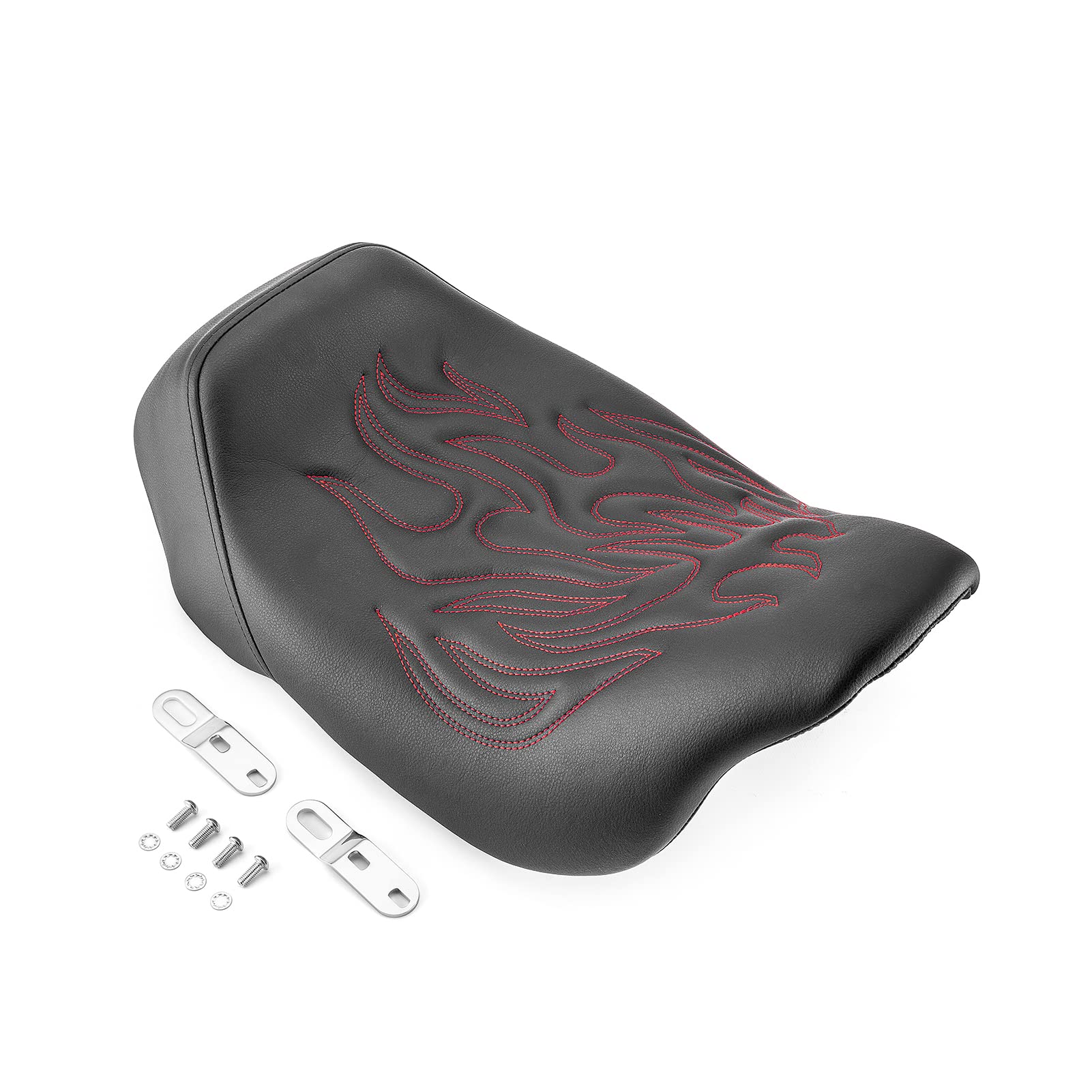 Mofun Solo Driver Seat Compatible with Harley Touring Street Road Electra Glide Road King Bagger Dresser 2008-2023, Red Flame