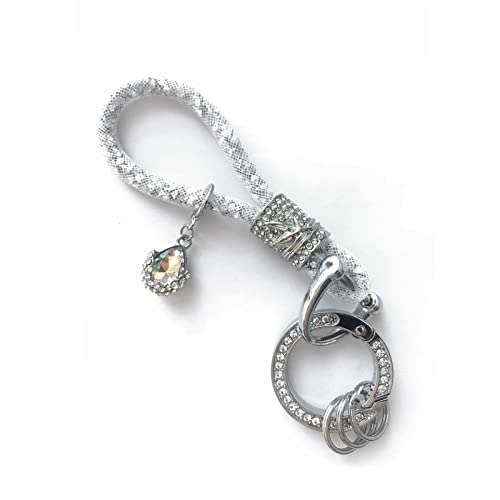 cueclue 1 PC Car Bling Rhinestone Key Chain, Crystal Car Key Chain for Women, Fashionable Keychain Ring Accessories (Silver)