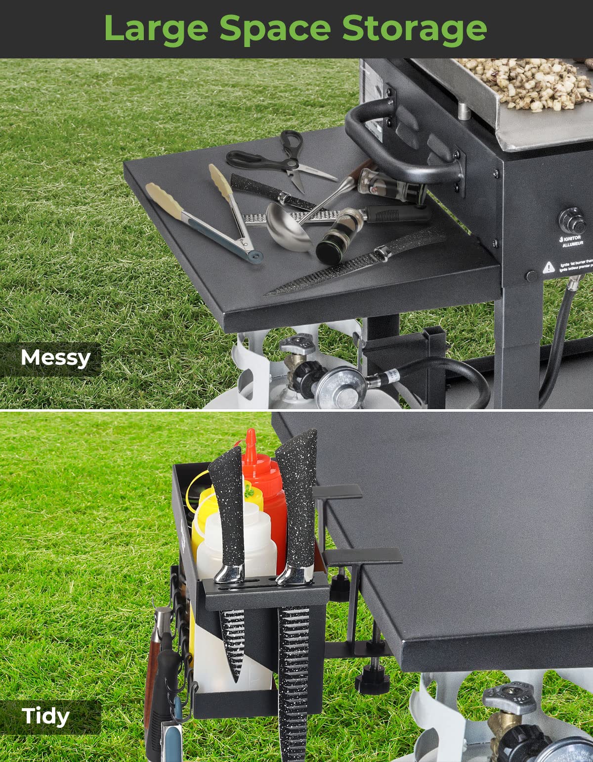 yamagahome Griddle Caddy, Grill Caddy for 28"/36" Blackstone Griddles, BBQ Caddy for Outdoor Grill Storage Organizer with Paper Towel Holder, Tool Holder & 8 J-Hooks, No Drilling, Space Saving