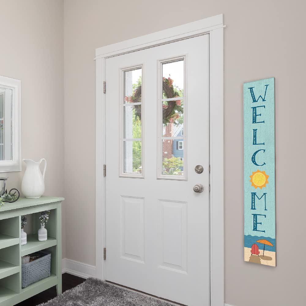 My Word! Tall Outdoor Welcome Sign / Porch Leaner, 46.5" Rustic Farmhouse Sign, Blue, Composite, Large: 8"x46.5", 3 lbs, Welcome, Lean or Hang, Porch, Wall Decorative Sign