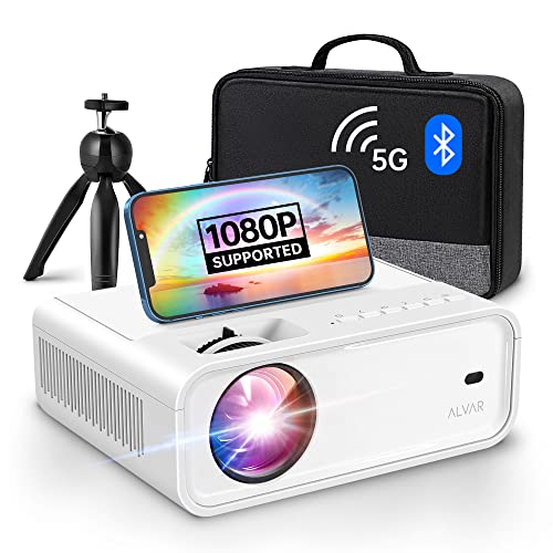 Mini Projector with 5G WiFi and Bluetooth W/ Tripod & Bag, ALVAR 9000 Lumens Portable Outdoor Movie Projector 240" Display & 1080P Supported, Compatible with TV Stick/HDMI/VGA/USB/iOS & Android…