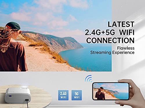 VIMGO 5G WiFi Projector, 9700LUX Native 1080P Projector, 220β Display Video Projector w Tripod, Portable Outdoor Projector for TV Stick, Video Games,HDMI/USB/AV/PS5, iOS Android Smartphone Synchronize