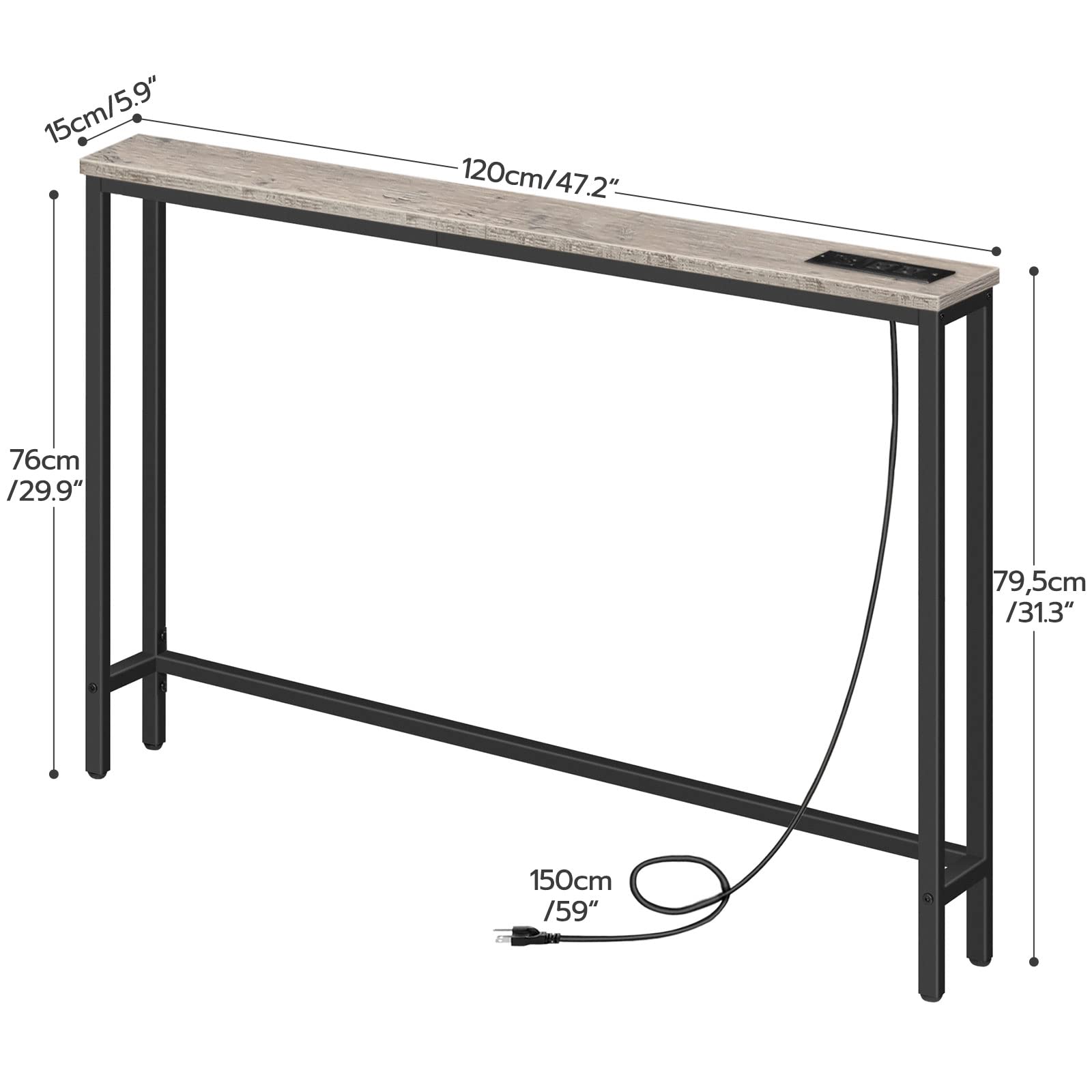 HOOBRO 47.2" Skinny Console Table with Power Outlets, 5.9" Behind Couch Table with Charging Station, Narrow Sofa Table, Long and Thin Table for Entryway, Living Room, Greige BG15XG01G1