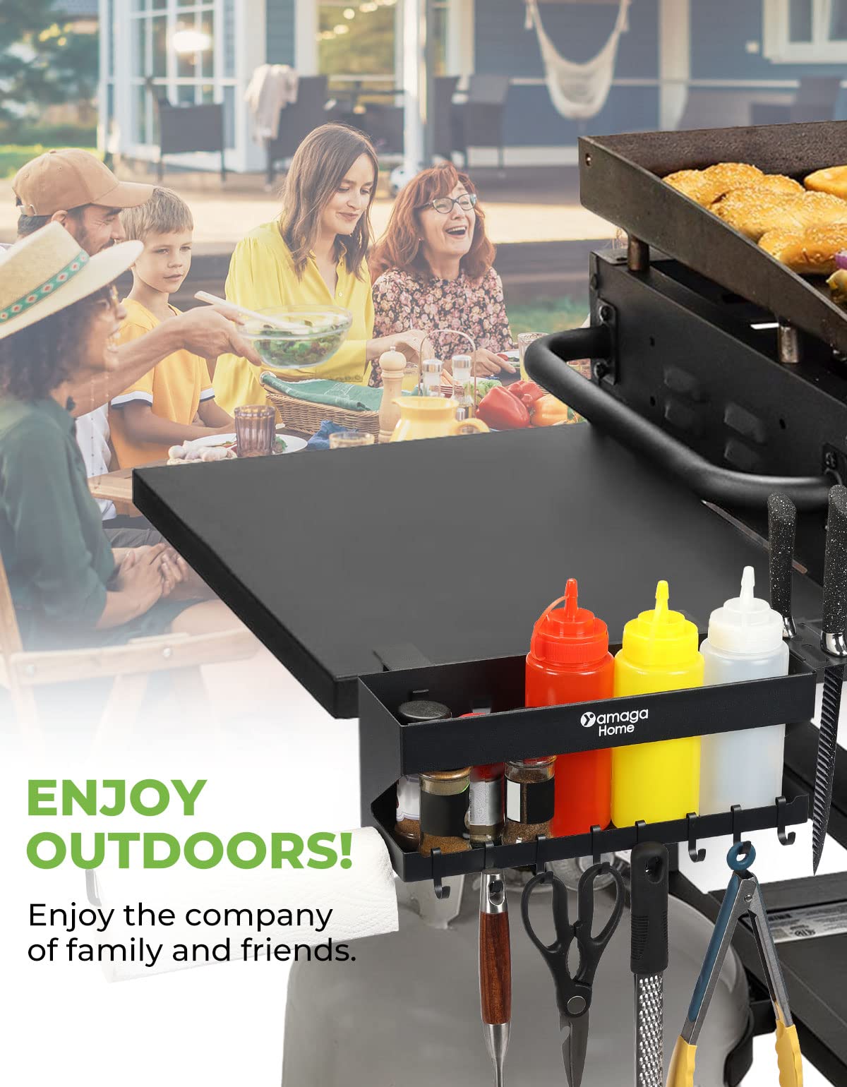 yamagahome Griddle Caddy, Grill Caddy for 28"/36" Blackstone Griddles, BBQ Caddy for Outdoor Grill Storage Organizer with Paper Towel Holder, Tool Holder & 8 J-Hooks, No Drilling, Space Saving