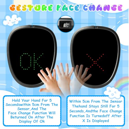 Ompusos LED Mask for kids - Gesture Sensing Transforming Light Up Face Mask for Halloween Rave, Birthday, and Masquerade Parties