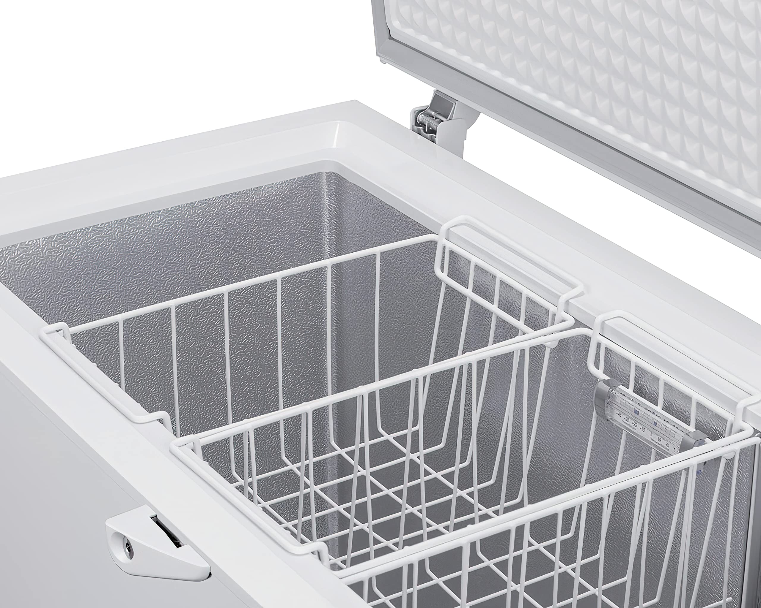 Summit Appliance SCFM73 Commercial Use 6.7 Cu.Ft. Chest Freezer, Lock Included, Manual Defrost, Visual Temperature Alarm, Removable Thermometer, Hammered Aluminum Interior, Adjustable Thermostat