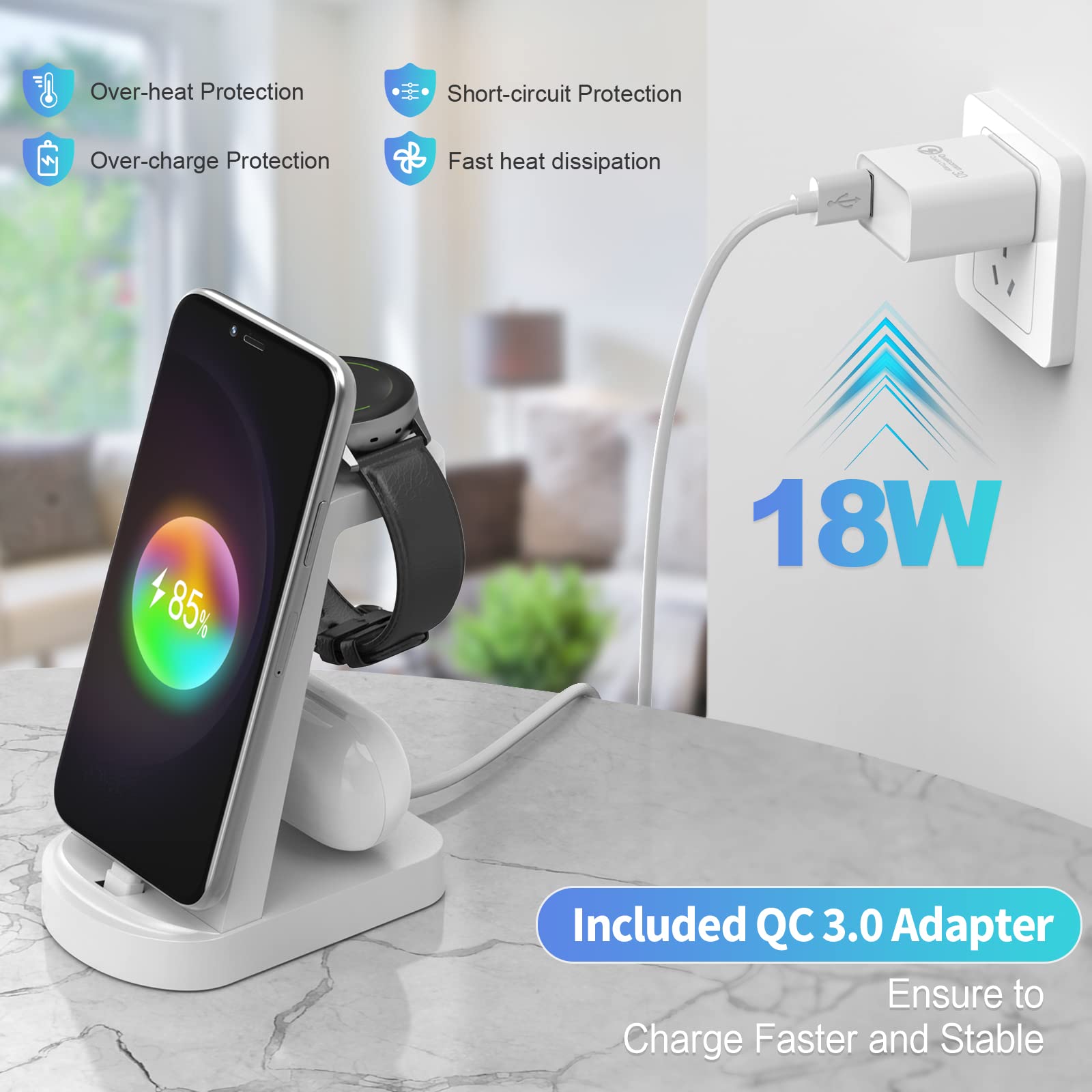 Charging Station for Samsung Multiple Devices,3 in 1 Fast Charging Stand USB-C Charger for Galaxy Watch 5/5 Pro/4/3/Active,Galaxy S23/S22/S21/S20/S10/Note20/Note10/Z Flip 4/Z Fold 4/Galaxy Buds