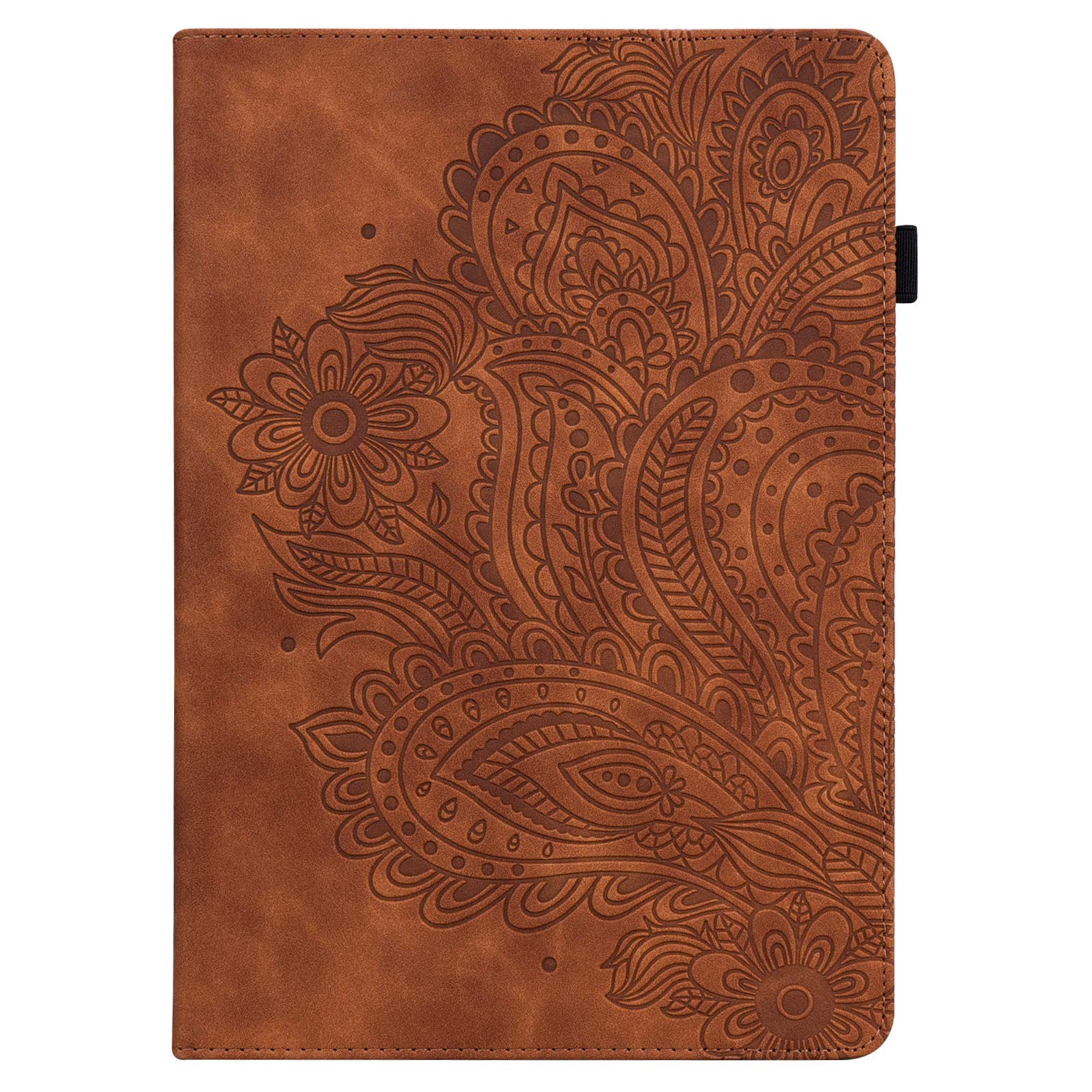 UUcovers for iPad 10th Generation Case 10.9 Inch 2022 with Pencil Holder/Pocket/Band/Embossed Floral Pattern/PU Leather/Soft TPU Wallet Folio Stand Magnetic Shockproof Cover, Brown Peacock Flower