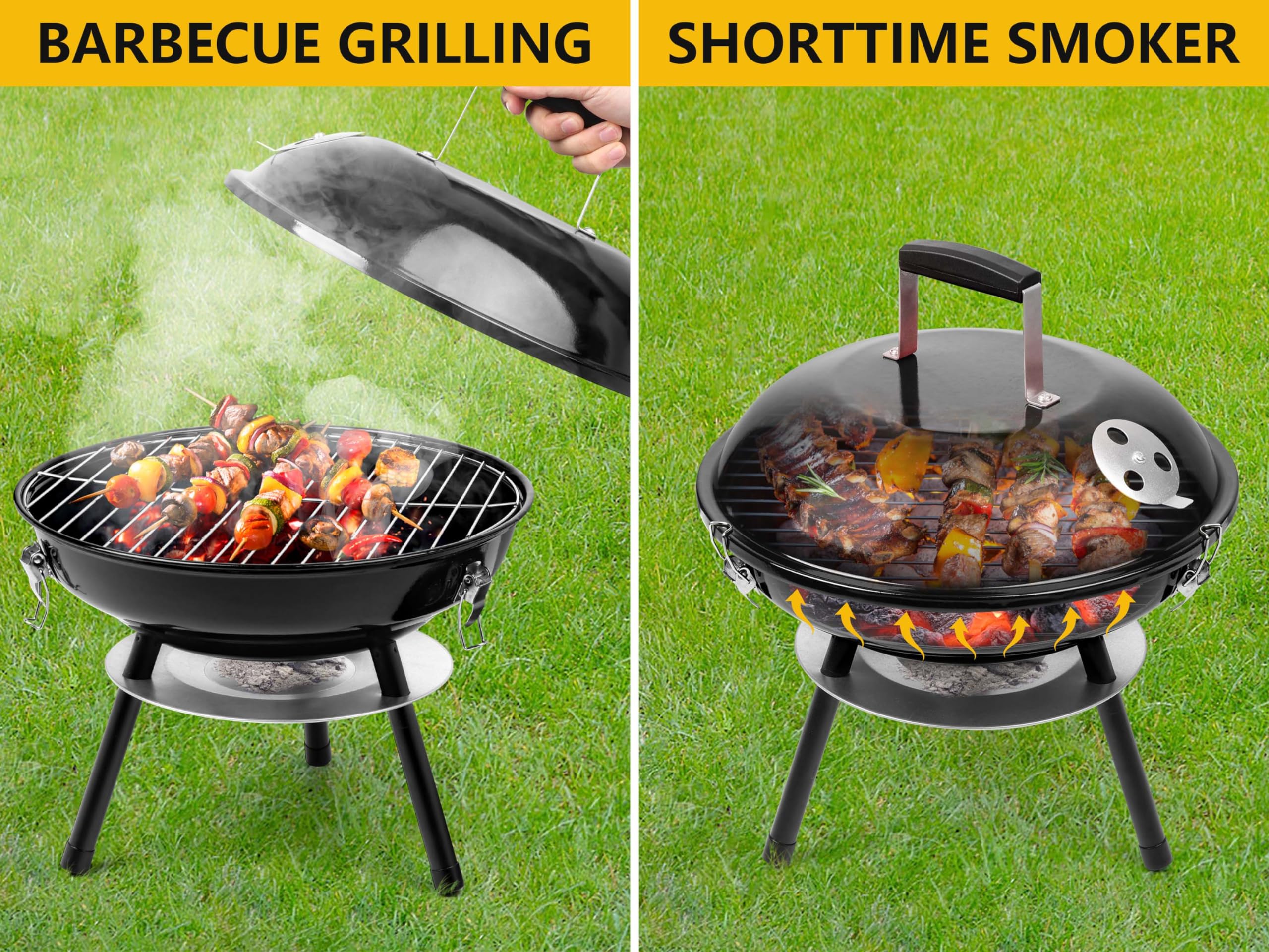 14Inch Portable Outdoor Charcoal Grill, Leonyo Small Tabletop BBQ Charcoal Grill Enamel Coated for Backyard Cooking, Camping, Picnics, Garden, Beach, Black