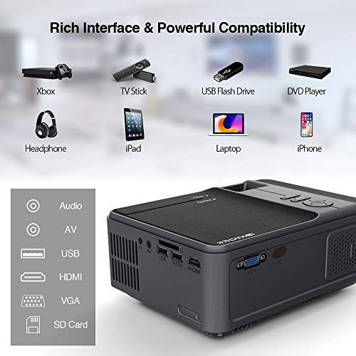 Portable Mini Projector with WiFi & Bluetooth, Full HD 1080P Supported Outdoor Movie Projector Wireless Phone Mirroring, Smart Home Android Projector Digital Zoom for HDMI,USB,Laptop,PC,TV Stick,DVD