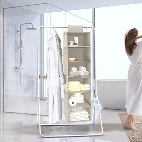 Fixwal 2 Pack 3-Shelf Hanging Closet Organizer 6-Shelf Separable Hanging Shelves Collapsible Hanging Storage Shelf for Bedroom College Dorm Pantry Camper RV, Gray