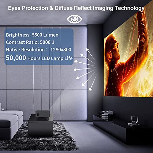 Portable Mini Projector with WiFi & Bluetooth, Full HD 1080P Supported Outdoor Movie Projector Wireless Phone Mirroring, Smart Home Android Projector Digital Zoom for HDMI,USB,Laptop,PC,TV Stick,DVD
