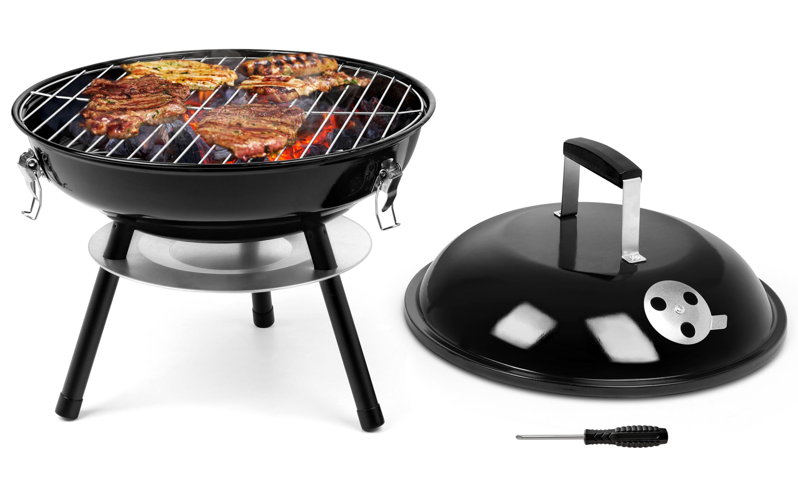 14Inch Portable Outdoor Charcoal Grill, Leonyo Small Tabletop BBQ Charcoal Grill Enamel Coated for Backyard Cooking, Camping, Picnics, Garden, Beach, Black
