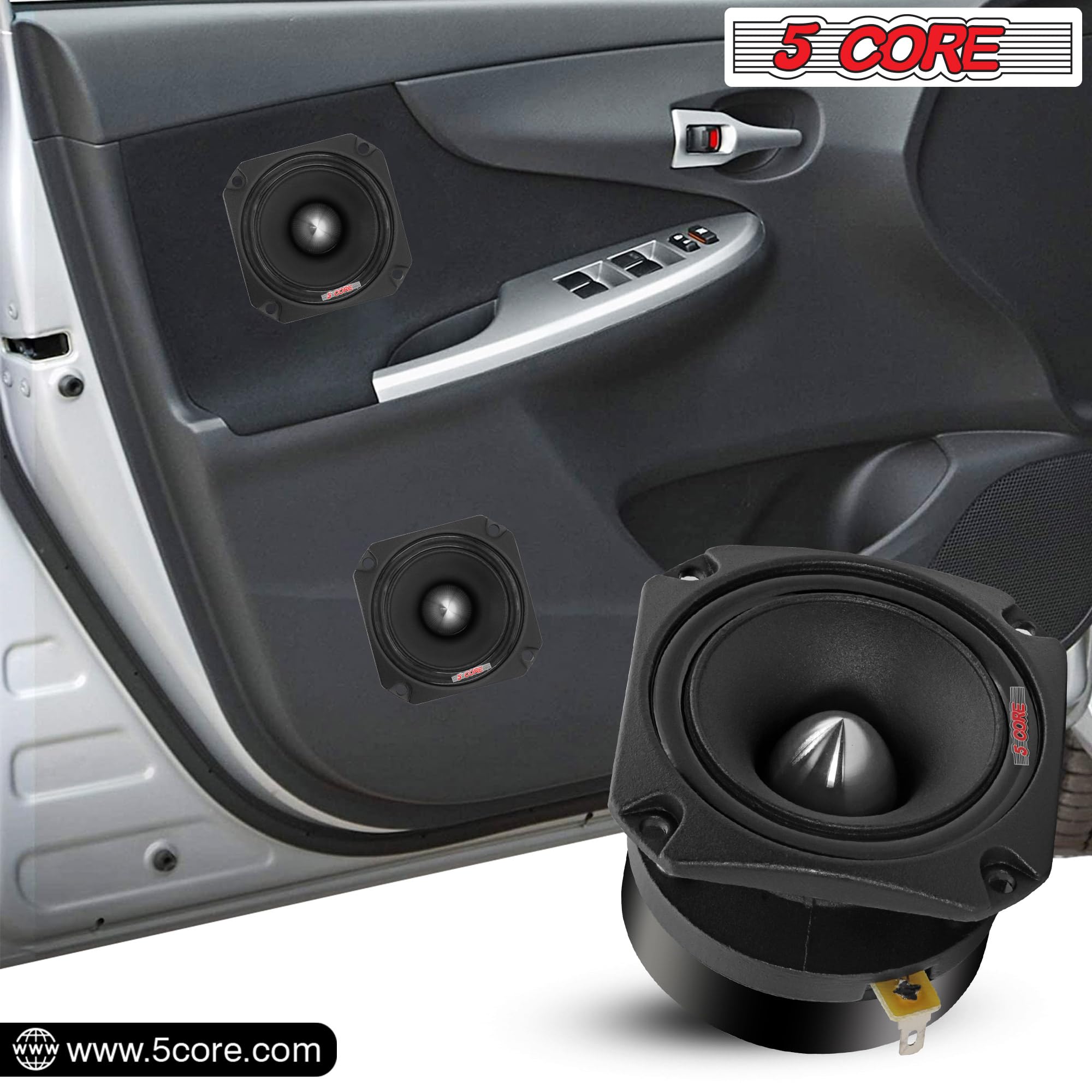 5 CORE Tweeters Speakers Car Audio Pair 600W Combined Peak 4 Ohm 3.5 Inch Aluminum Super Bullet Tuiters para Sonido para Carro - TW BLT 150 BLK Pair