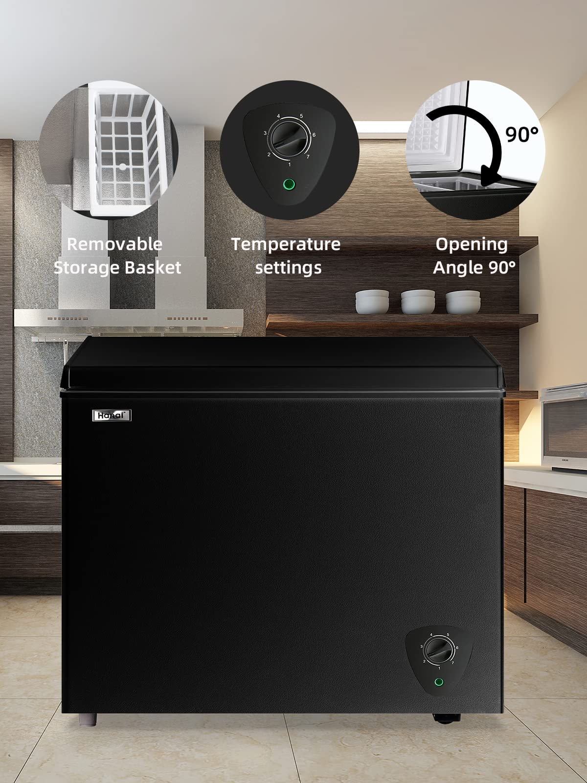 Chest Freezer WANAI 7.0 Cu.Ft Compact Chest FreezerDeep Freezers Free-Standing Top Door Freezer Removable Basket and Adjustable 7 Thermostat Open Deep Freezer Energy Saving Garage Basement Apartment K