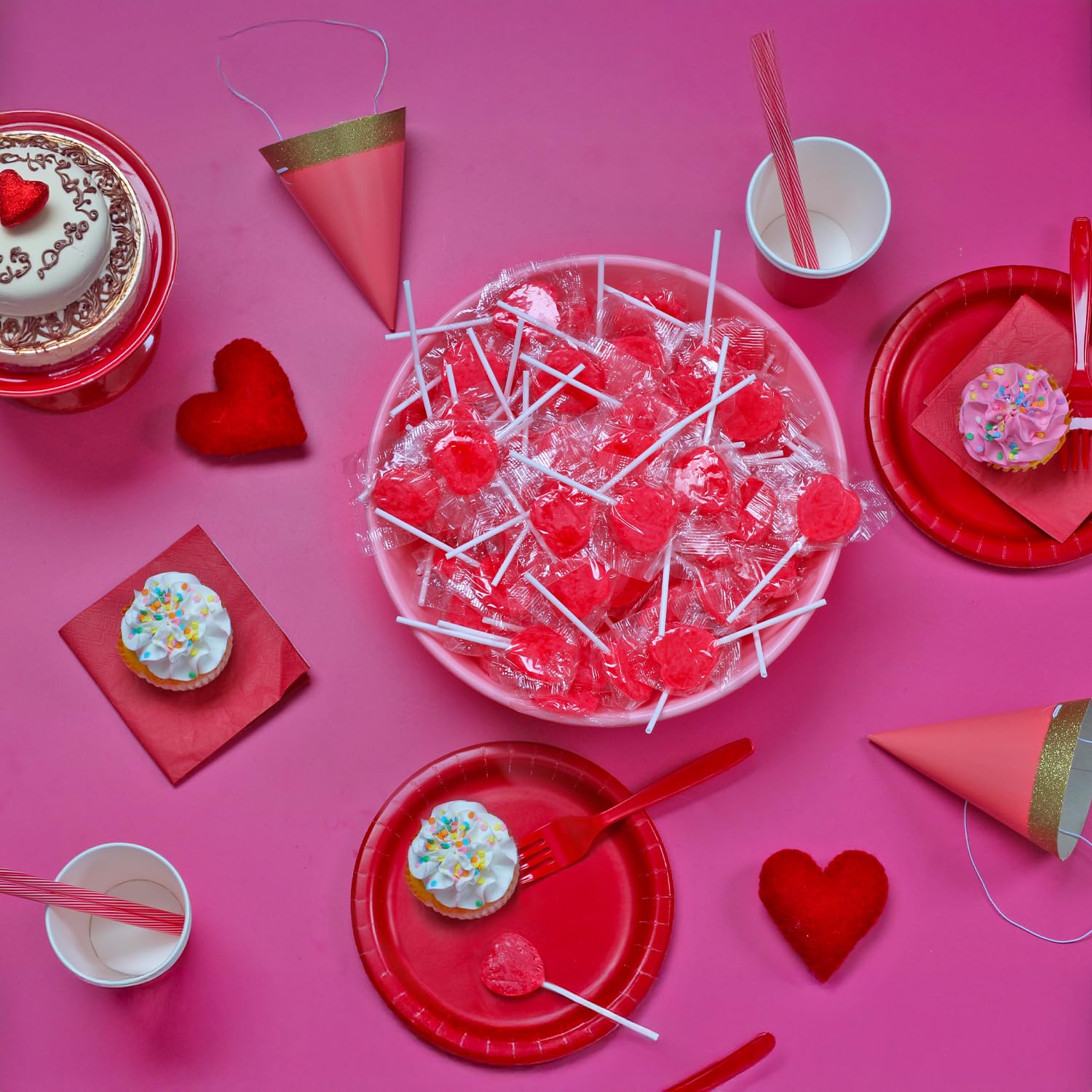 Red Heart Lollipops - 5 Pounds Bulk - Approx 200 ct - Heart Candy Strawberry Flavored