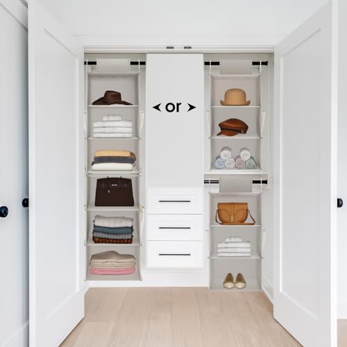 Fixwal 2 Pack 3-Shelf Hanging Closet Organizer 6-Shelf Separable Hanging Shelves Collapsible Hanging Storage Shelf for Bedroom College Dorm Pantry Camper RV, Gray