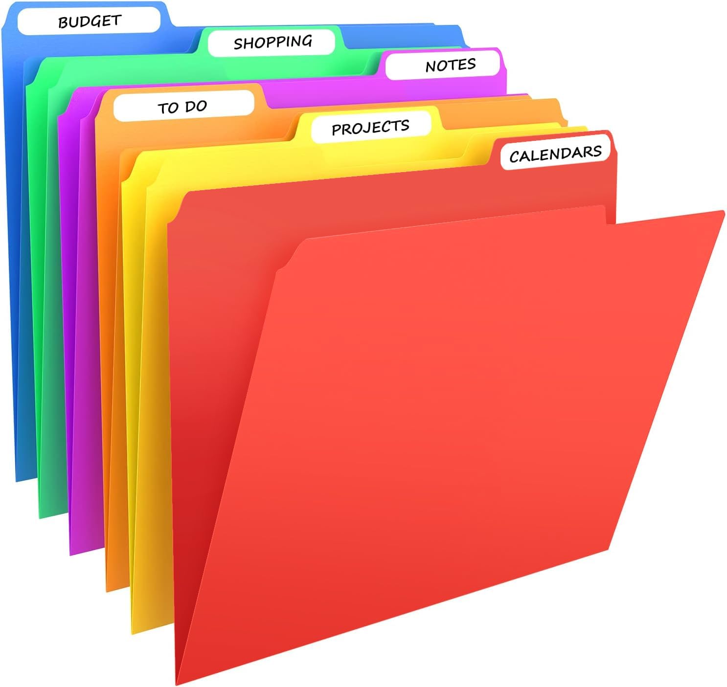 HABGP 6Pcs Colored File Folders Letter Size with Tabs, Manilla Folders 8.5 x 11, Plastic Manila Folders 1/3 Cut, Office Supplies Filing Folders for Documents, Filing Cabinet, Paper, School