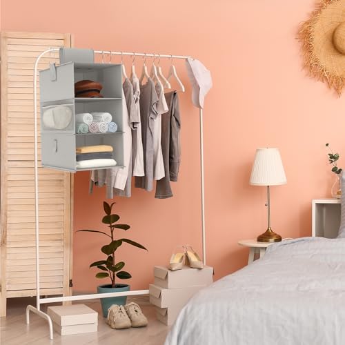 Fixwal 2 Pack 3-Shelf Hanging Closet Organizer 6-Shelf Separable Hanging Shelves Collapsible Hanging Storage Shelf for Bedroom College Dorm Pantry Camper RV, Gray