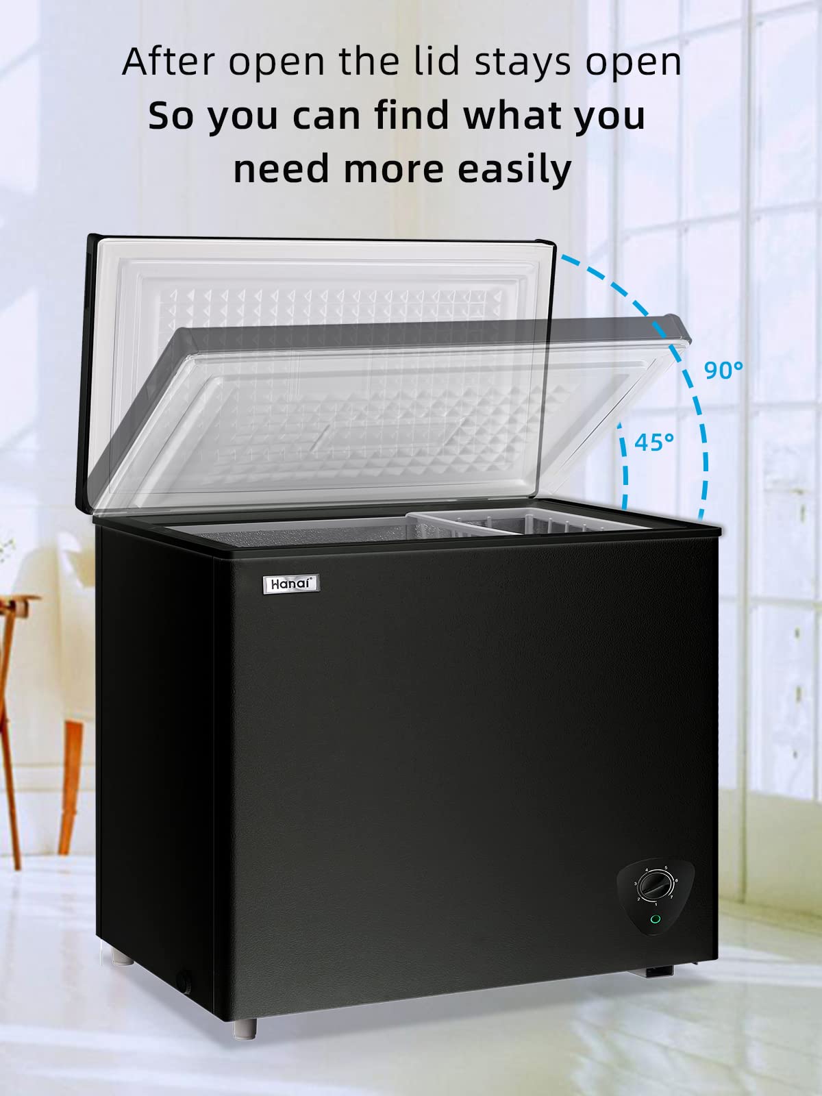 Chest Freezer WANAI 7.0 Cu.Ft Compact Chest FreezerDeep Freezers Free-Standing Top Door Freezer Removable Basket and Adjustable 7 Thermostat Open Deep Freezer Energy Saving Garage Basement Apartment K