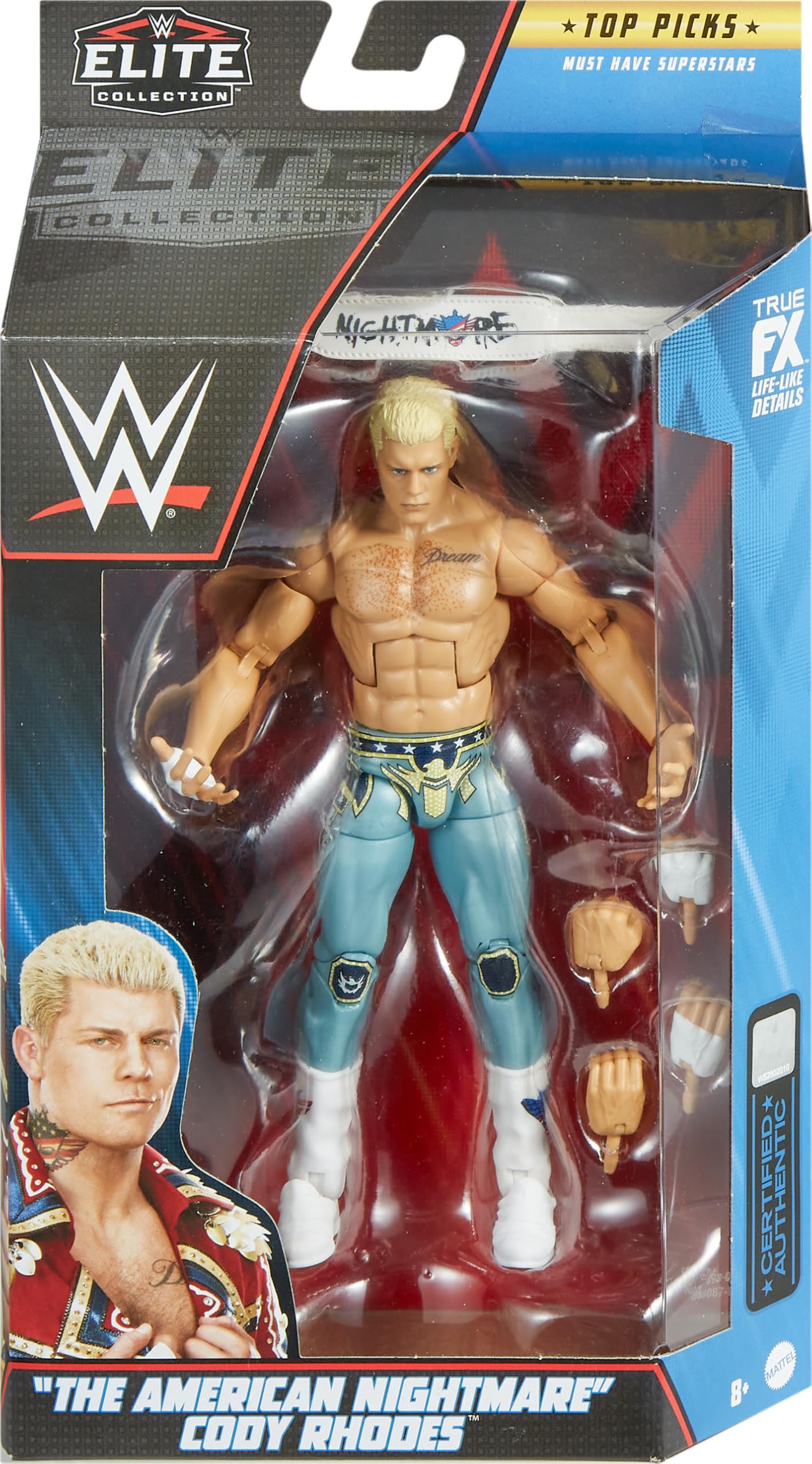 Mattel WWE Cody Rhodes Top Picks Elite Collection Action Figure, Articulation & Life-Like Detail, Interchangeable Accessories, 6-inch