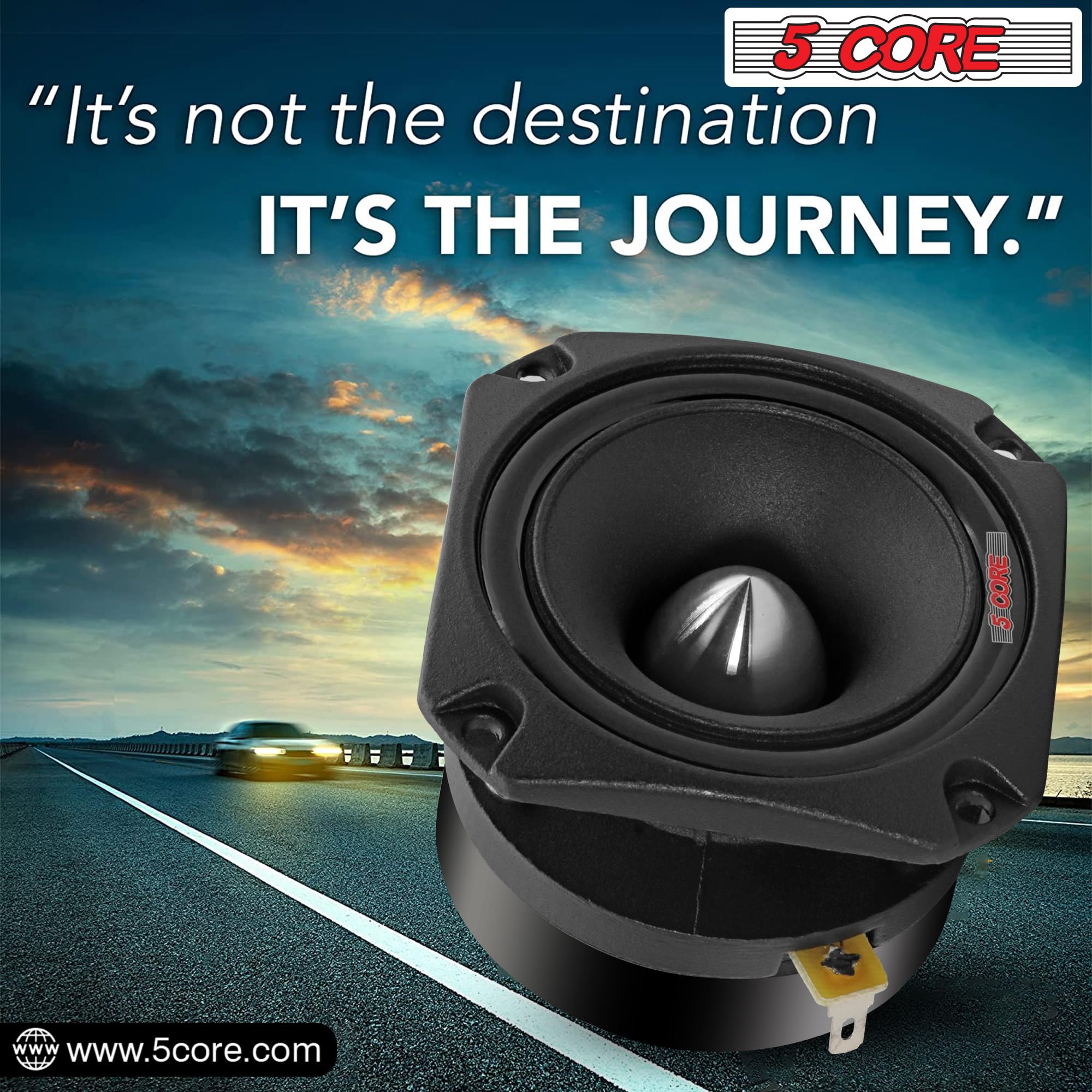 5 CORE Tweeters Speakers Car Audio Pair 600W Combined Peak 4 Ohm 3.5 Inch Aluminum Super Bullet Tuiters para Sonido para Carro - TW BLT 150 BLK Pair