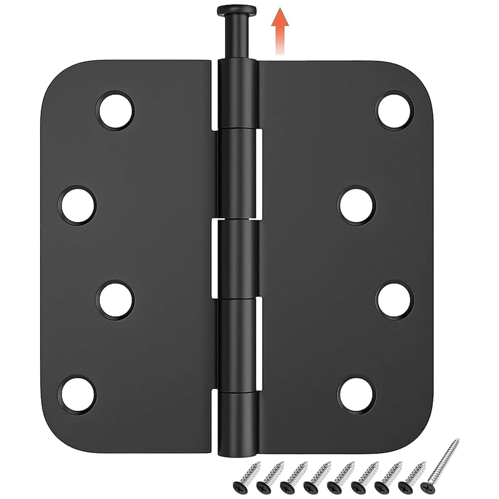HOSOM 6 Pack Rounded Door Hinges 4 Inch 5/8'' Radius Corner, Matte Black Exterior & Interior Door Hinge for Entryway, Patio, Playhouse & More