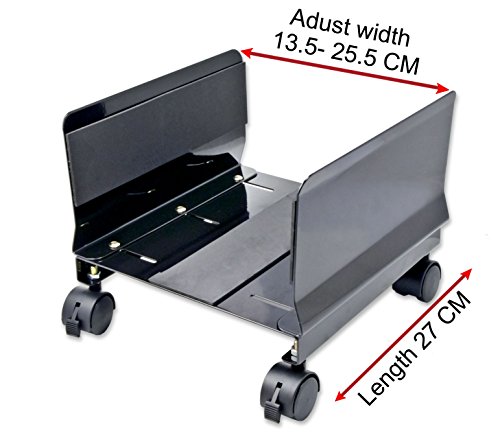 IO CREST SY-ACC65063 Mobile Desktop Tower Computer Metal Floor Stand Rolling Caster Wheels with Tall Support Walls and Adjustable Width from 6" to 10",Steel Black