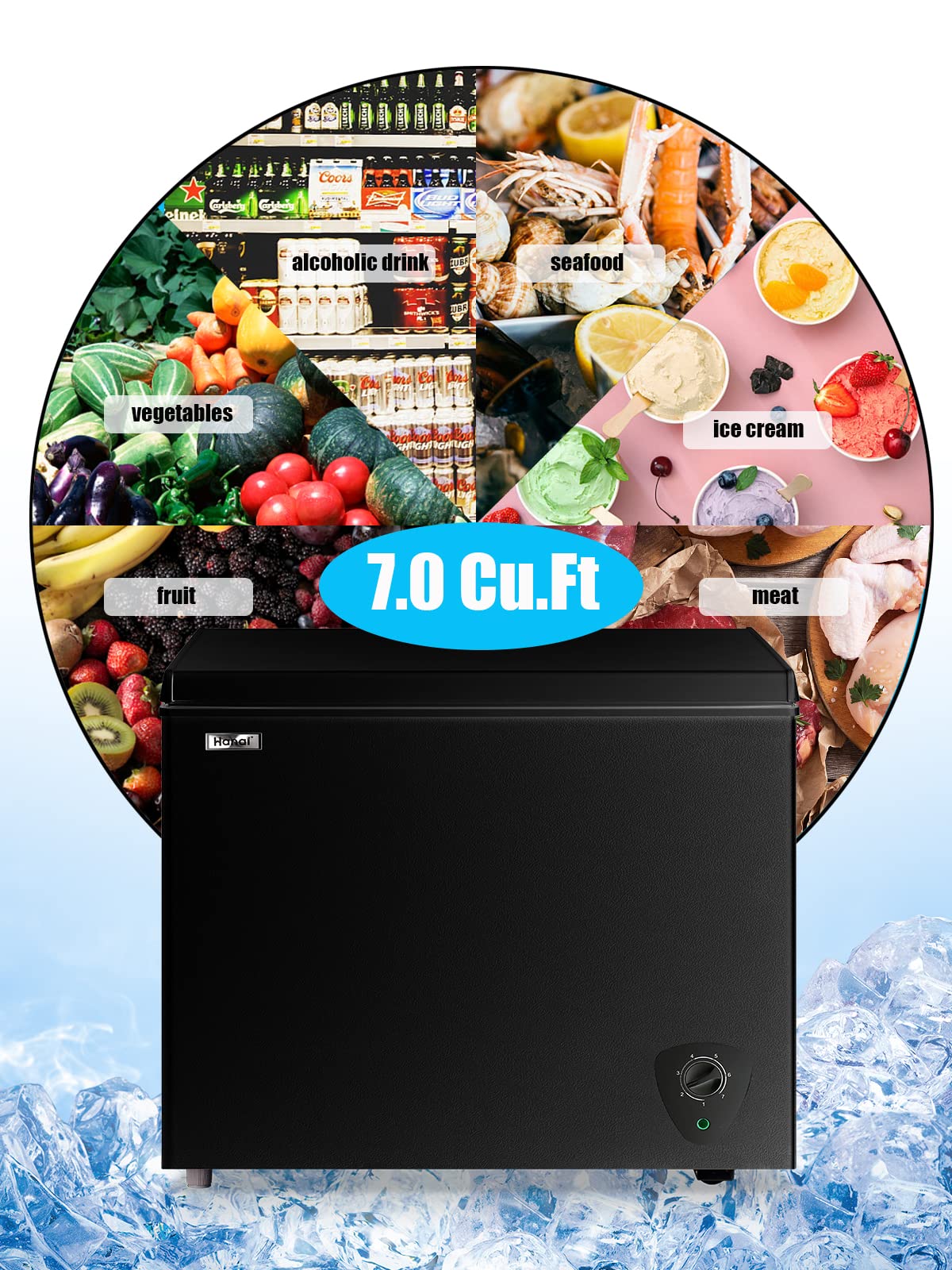 Chest Freezer WANAI 7.0 Cu.Ft Compact Chest FreezerDeep Freezers Free-Standing Top Door Freezer Removable Basket and Adjustable 7 Thermostat Open Deep Freezer Energy Saving Garage Basement Apartment K