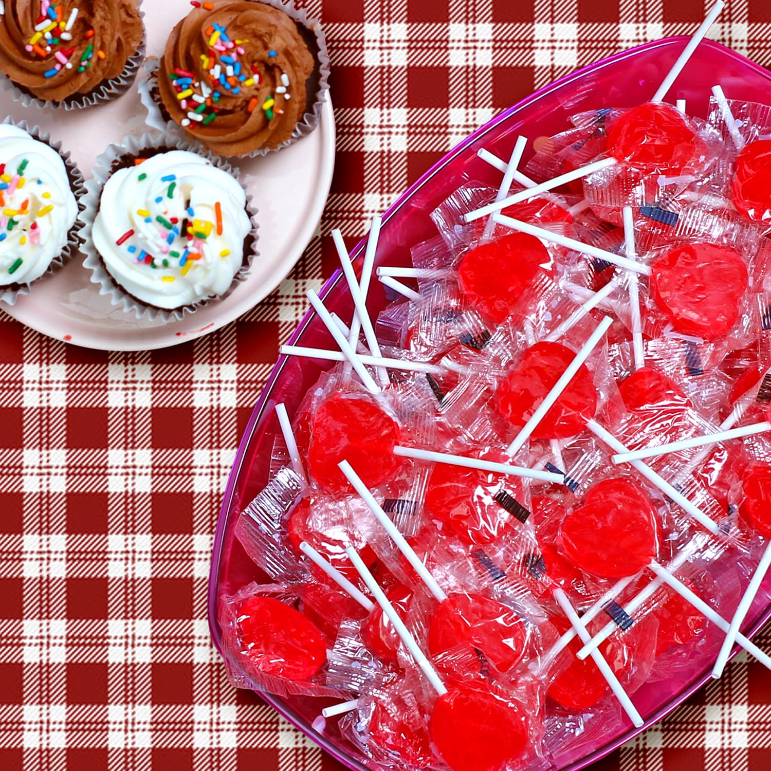 Red Heart Lollipops - 5 Pounds Bulk - Approx 200 ct - Heart Candy Strawberry Flavored