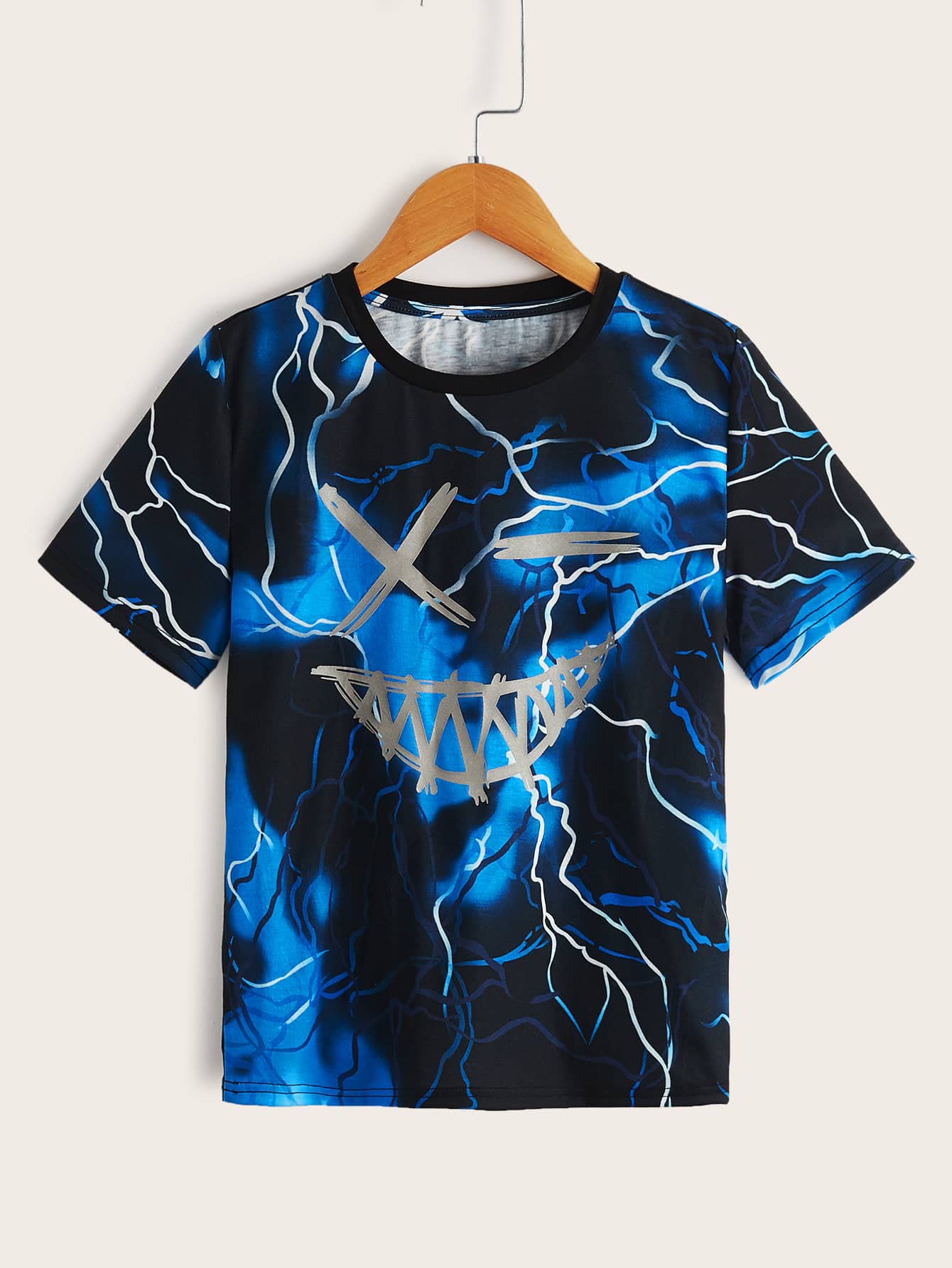 Floerns Boys Graphic Print Short Sleeve Tee Crew Neck Reflective Casual T Shirt Black and Blue 10Y