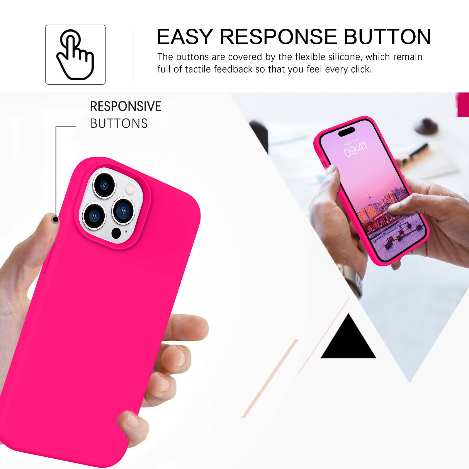 BENTOBEN for iPhone 14 Pro Max Case, Soft Silicone Gel Rubber Bumper Microfiber Lining Hard Back Shockproof Protective Phone Cover for iPhone 14 Pro Max 6.7", Hot Pink