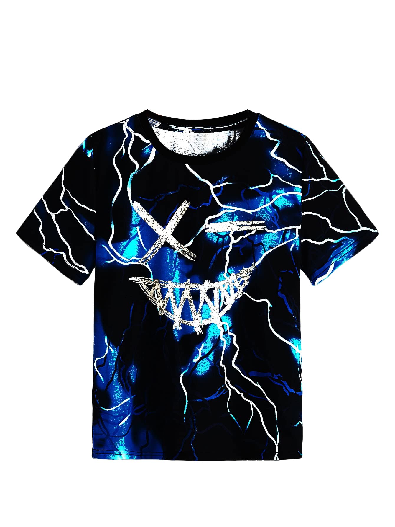 Floerns Boys Graphic Print Short Sleeve Tee Crew Neck Reflective Casual T Shirt Black and Blue 10Y