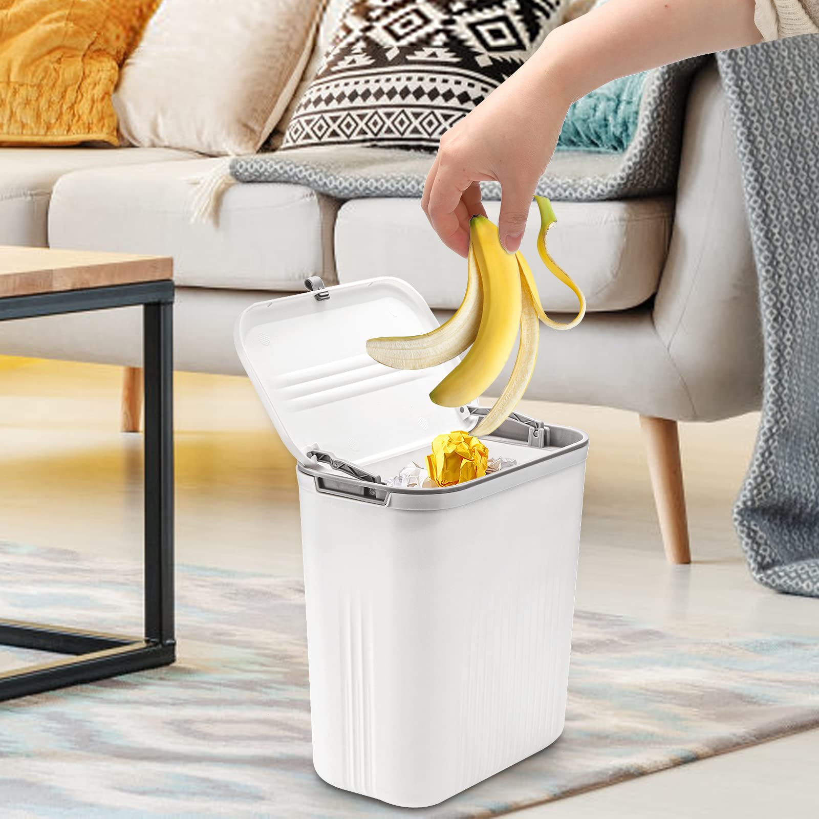 Frcctre 2 Pack 2.4 Gallon Kitchen Compost Bin, Hanging Trash Can with Lid Garbage Can for Countertop or Under Sink, Wall Mounted Counter Waste Bin for Kitchen Bathroom Bedroom Office