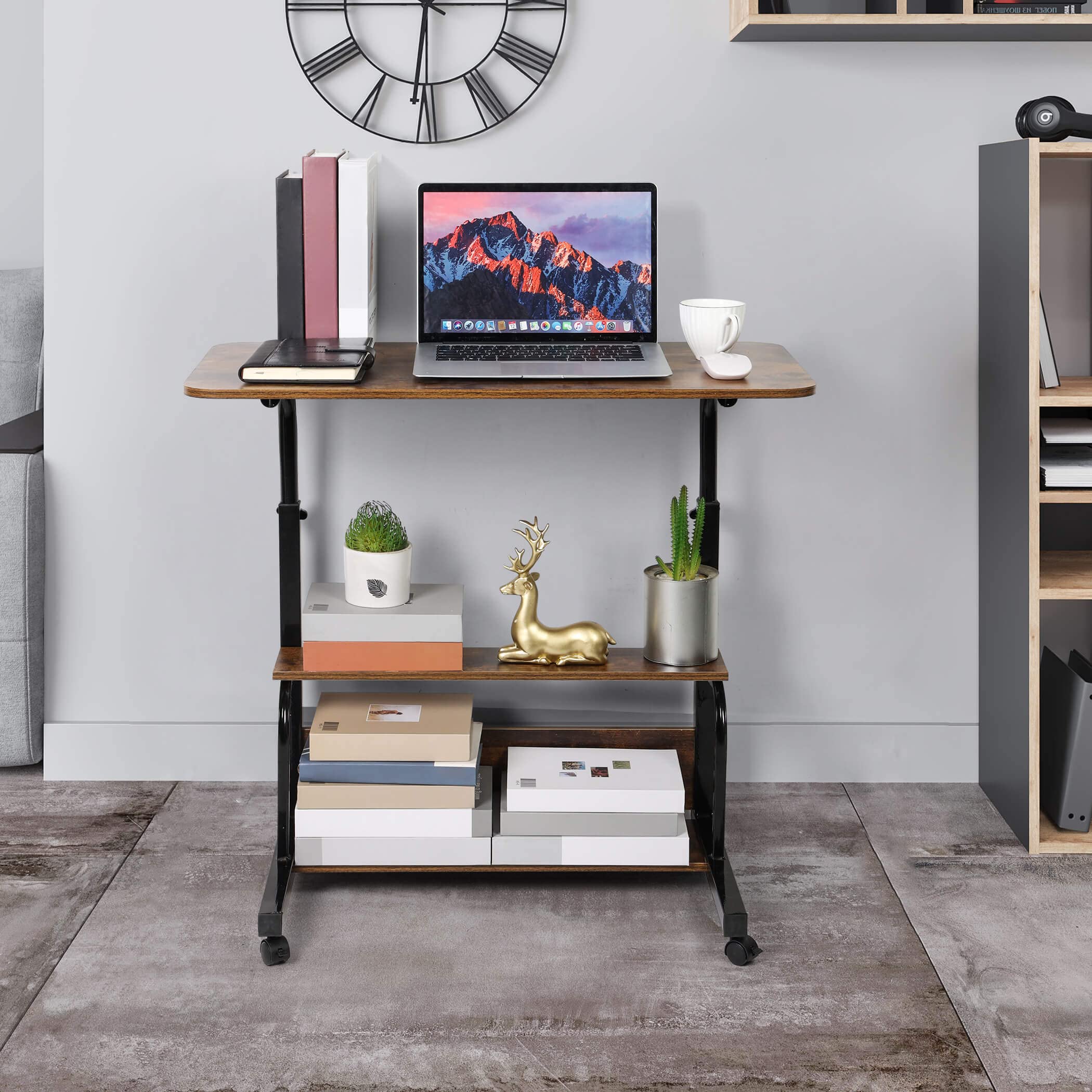 Dekhaoxe Adjustable Table Student Computer Desk Portable Home Office Furniture Small Spaces Sofa Bedroom Bedside Learn Play Game on Wheels Movable with Storage Size 31.5 * 15.7 in Oak D
