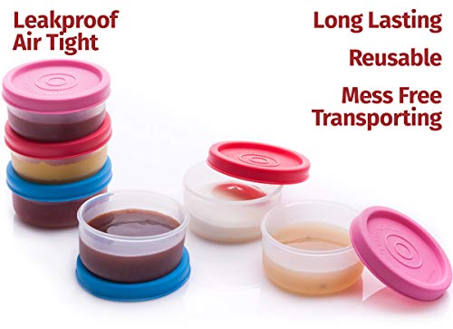 Condiment Cups Containers with Lids- 6 pk. 1.3 oz.Salad Dressing Container to go Small Food Storage Containers with Lids- Sauce Cups Leak proof Reusable Plastic BPA free for Lunch Box Picnic Travel