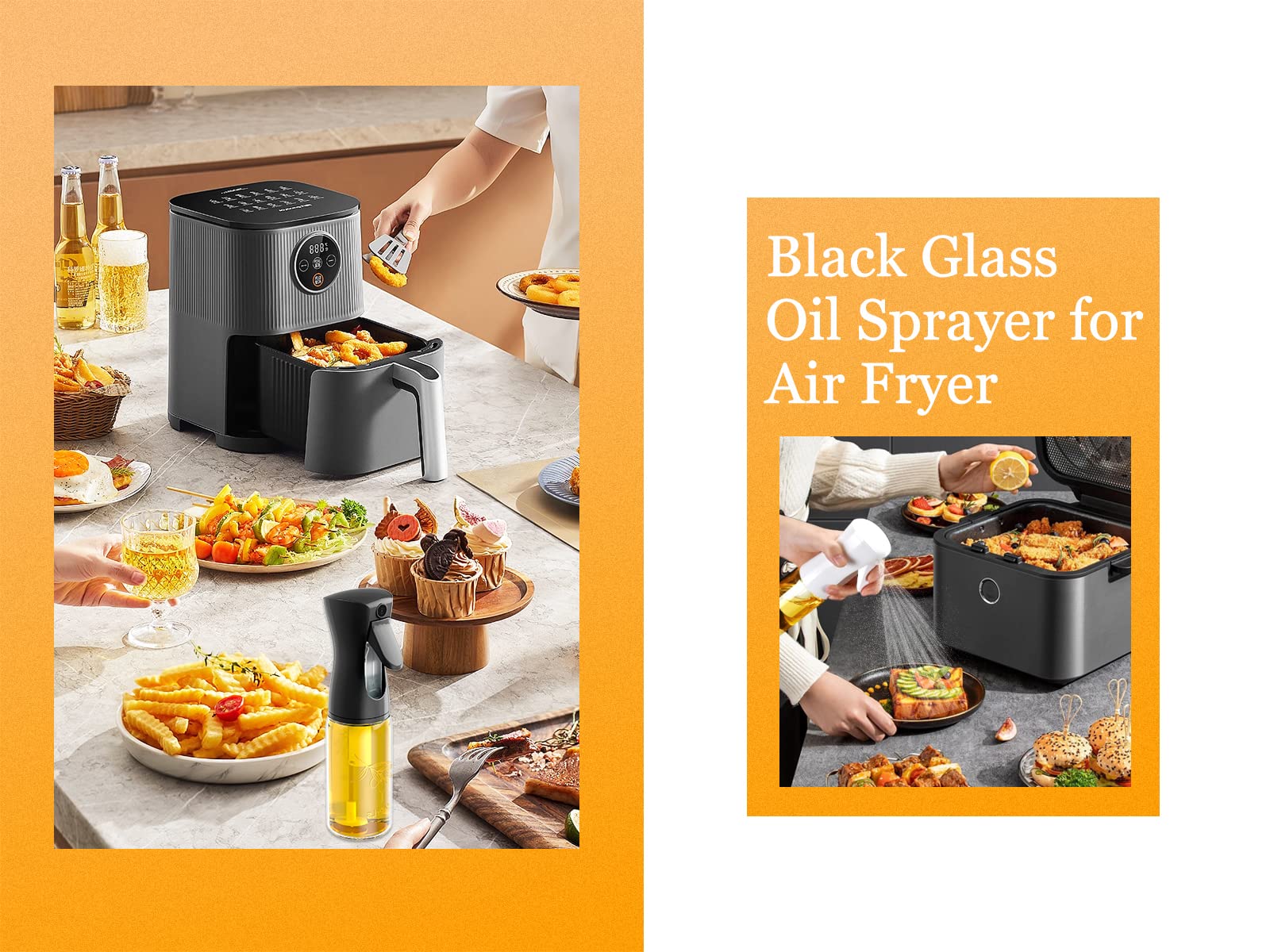 Oil Sprayer for Cooking,220ML Glass Olive Oil Sprayer Mister,Kitchen Gadgets Accessories,Continuous Spray with Control,Save Oil,Widely Used for Salad Making, Baking, Frying, BBQ, Roasting,Black