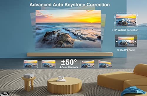 [Auto-Focus] Projector with WiFi 6 and Bluetooth:Jimveo 490 ANSI 19000L Native 1080P Outdoor Movie Projector 4k Support,Auto 6D Keystone&50% Zoom,Portable Smart Home LED Video Projector for Phone/PC