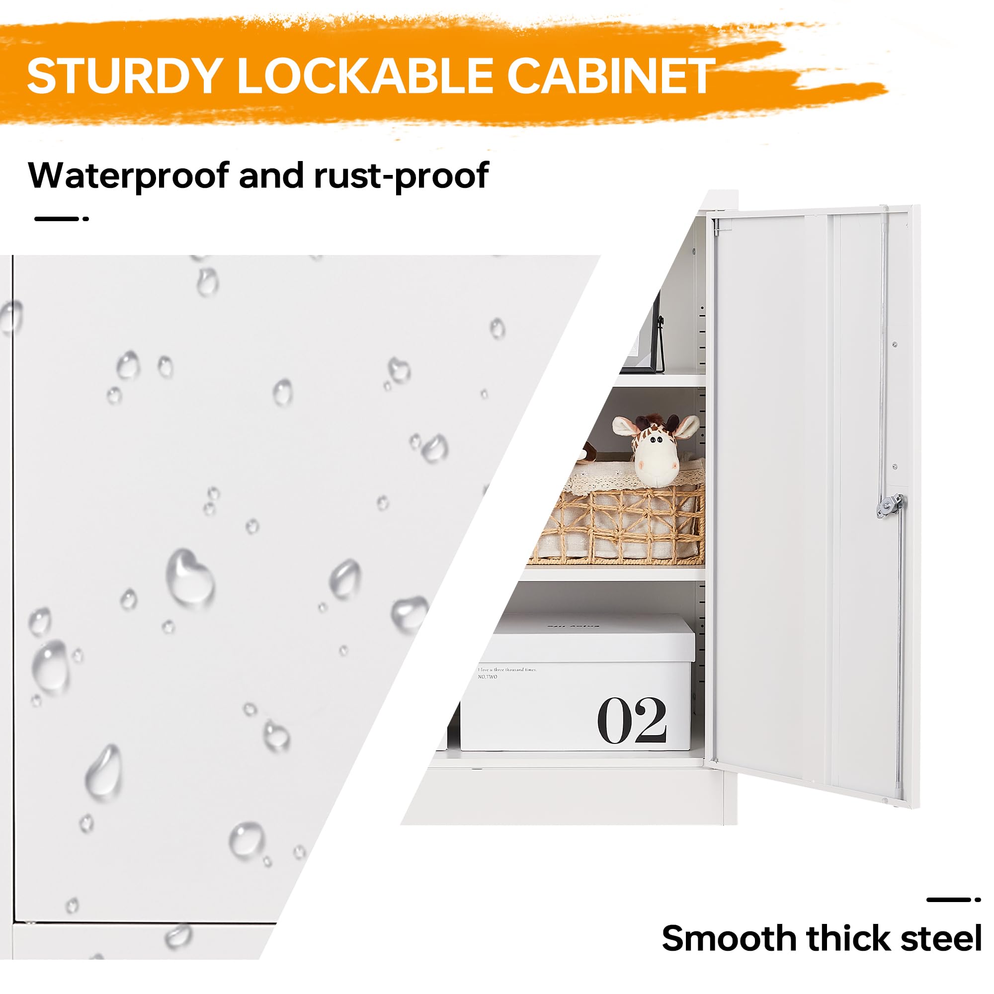 Metal Storage Cabinet with 2 Doors, Lockable Steel Storage Cabinet with 2 Doors and Adjustable Shelves, Steel Lockable File Cabinet, Locking Tool Cabinets for Office,Home,Garage