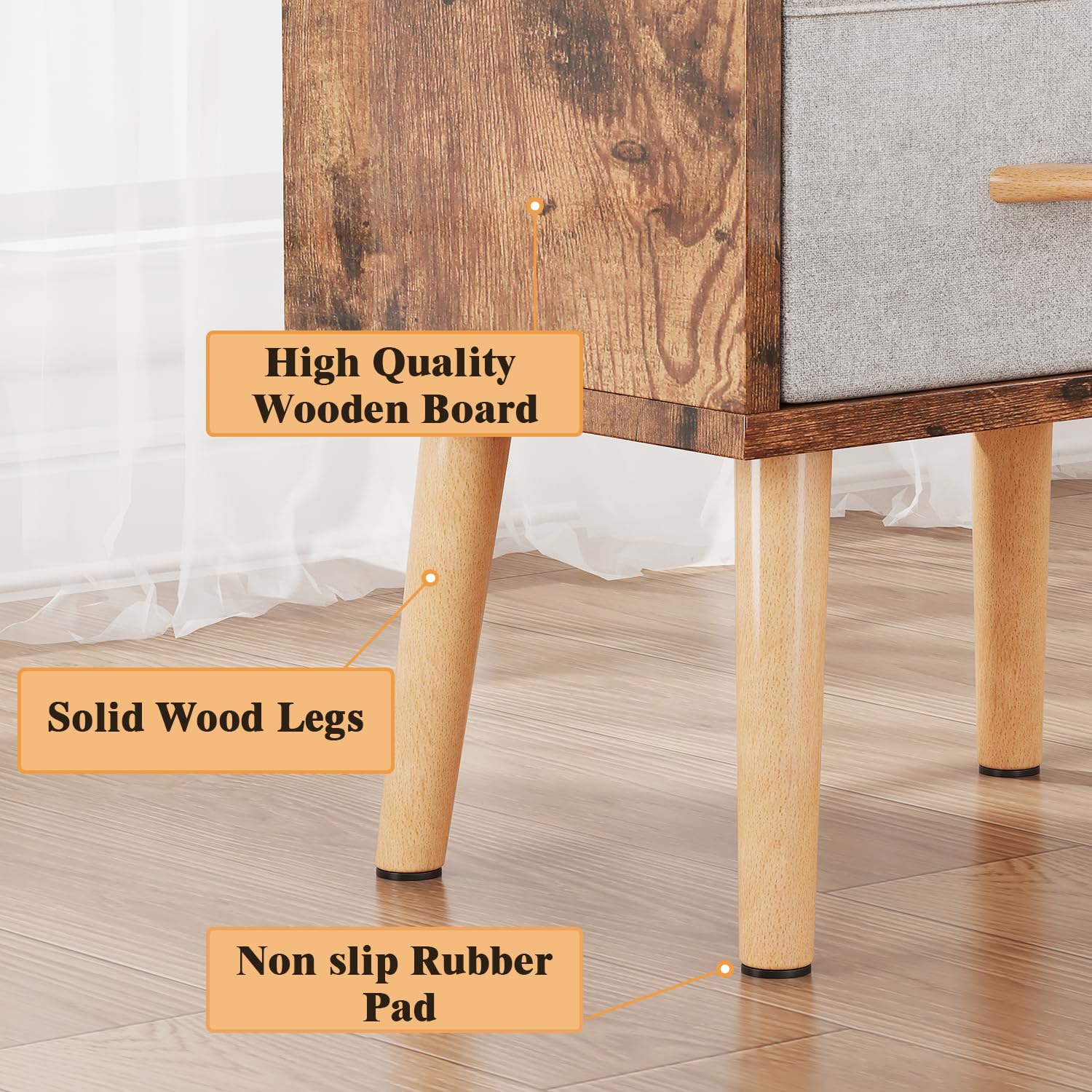 LUCKNOCK Night Stand with Drawer, Modern Bedside Table, Mid Century Nightstand with Open Storage Shelf, Small Bedside Tables for Bedroom, Sturdy Wood Bedroom Side Table, Rustic Brown