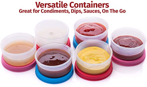 Condiment Cups Containers with Lids- 6 pk. 1.3 oz.Salad Dressing Container to go Small Food Storage Containers with Lids- Sauce Cups Leak proof Reusable Plastic BPA free for Lunch Box Picnic Travel