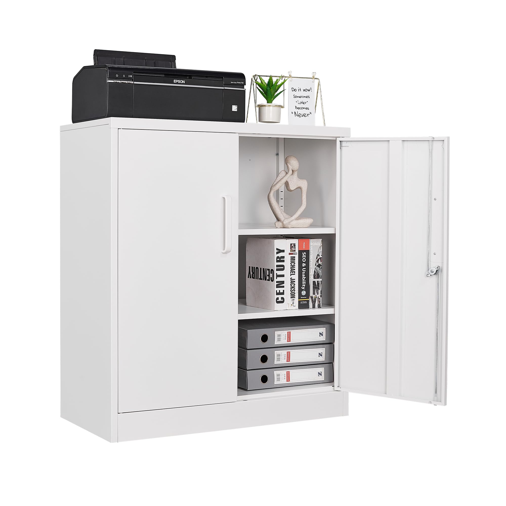Metal Storage Cabinet with 2 Doors, Lockable Steel Storage Cabinet with 2 Doors and Adjustable Shelves, Steel Lockable File Cabinet, Locking Tool Cabinets for Office,Home,Garage