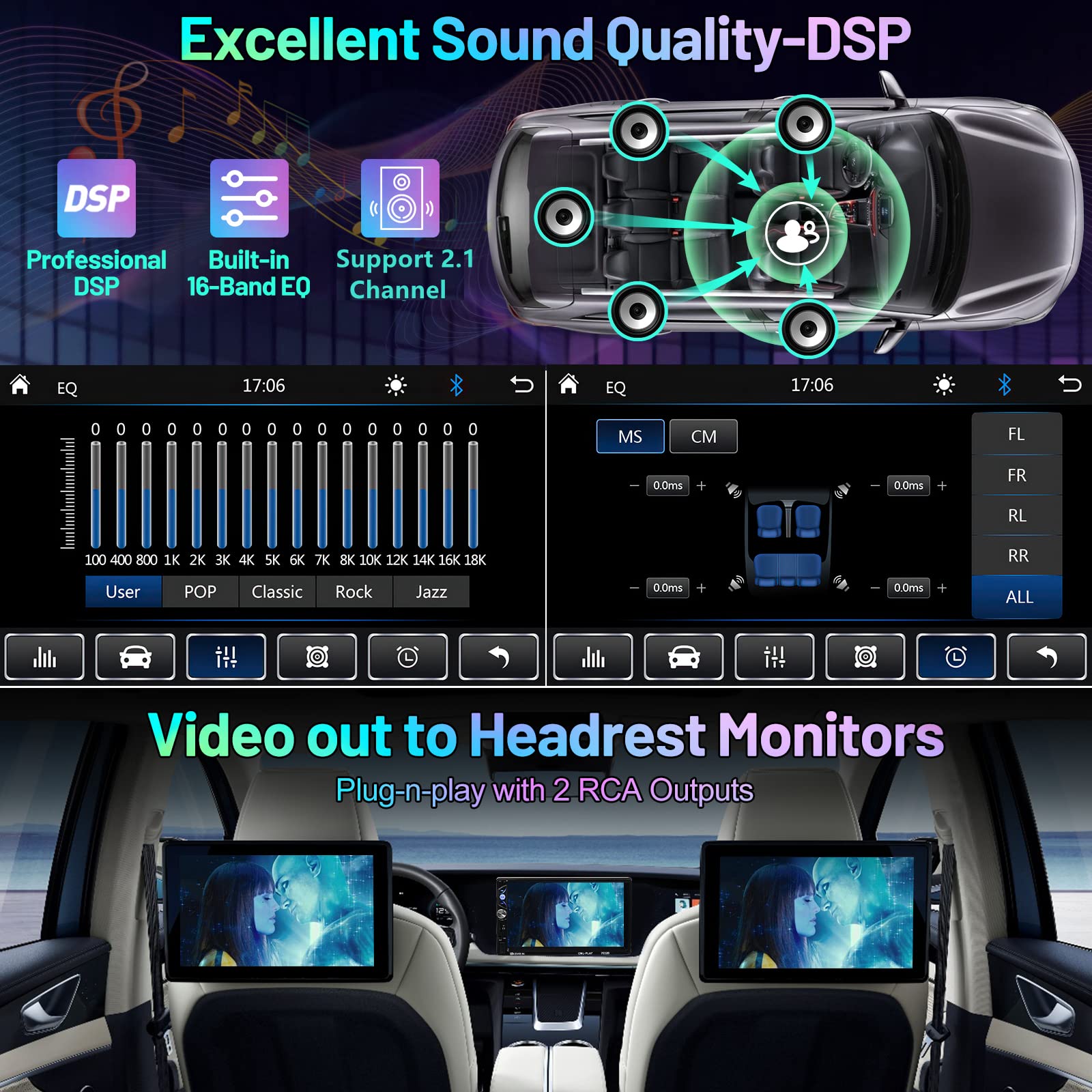 ACTASIAN Double Din Car Stereo with Apple Carplay and Android Auto,7 Inch Touchscreen Car Radio with Backup Camera,Bluetooth,Mirror Link,FM/MP3/USB/TF/SWC/Subwoofer,Aux Input