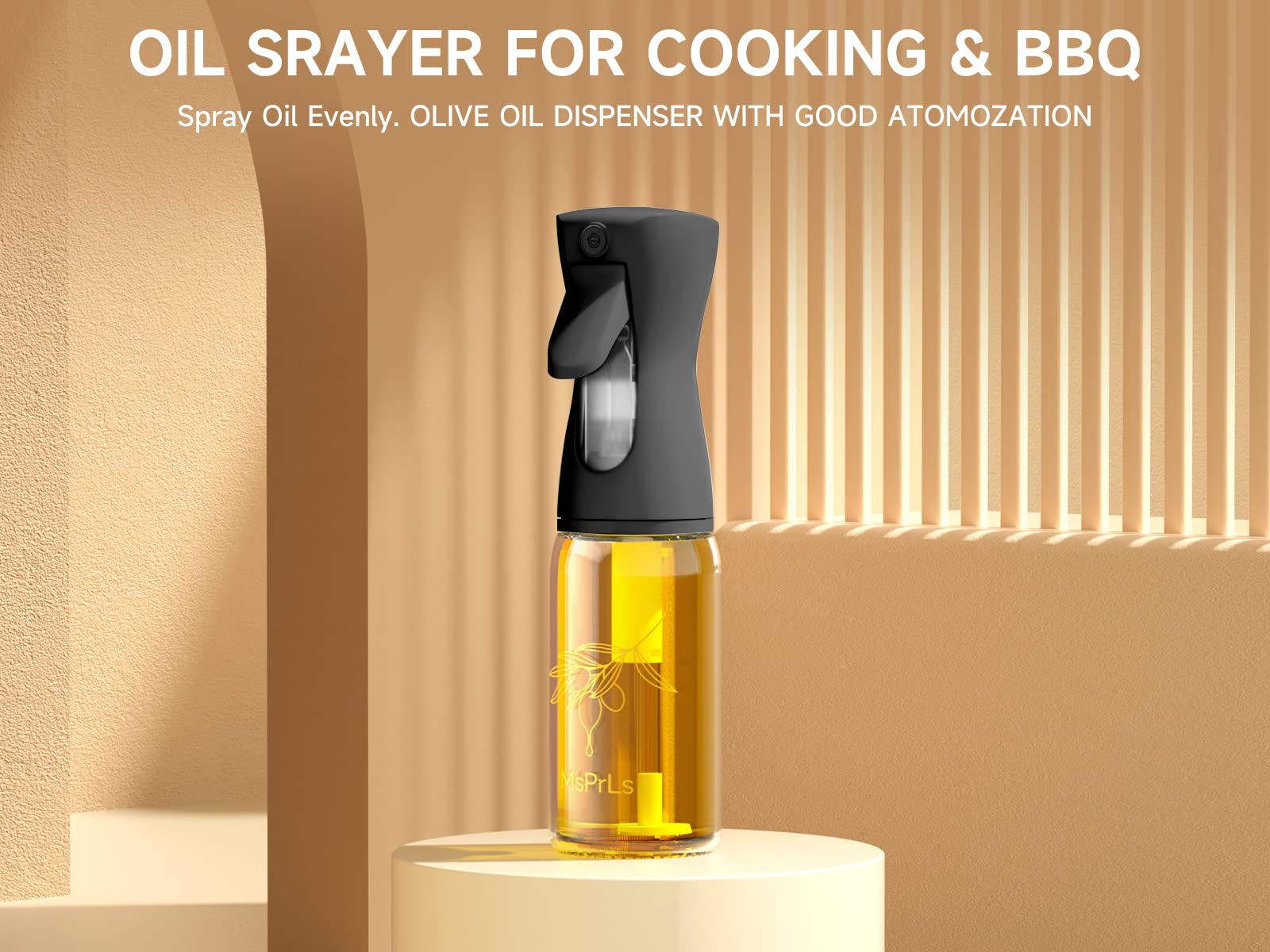 Oil Sprayer for Cooking,220ML Glass Olive Oil Sprayer Mister,Kitchen Gadgets Accessories,Continuous Spray with Control,Save Oil,Widely Used for Salad Making, Baking, Frying, BBQ, Roasting,Black