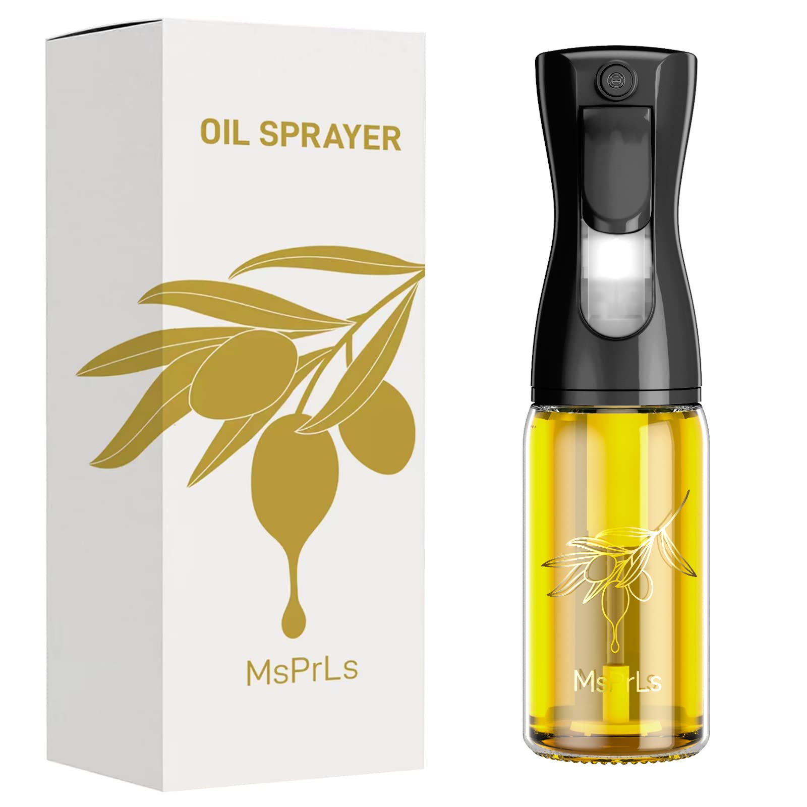 Oil Sprayer for Cooking,220ML Glass Olive Oil Sprayer Mister,Kitchen Gadgets Accessories,Continuous Spray with Control,Save Oil,Widely Used for Salad Making, Baking, Frying, BBQ, Roasting,Black