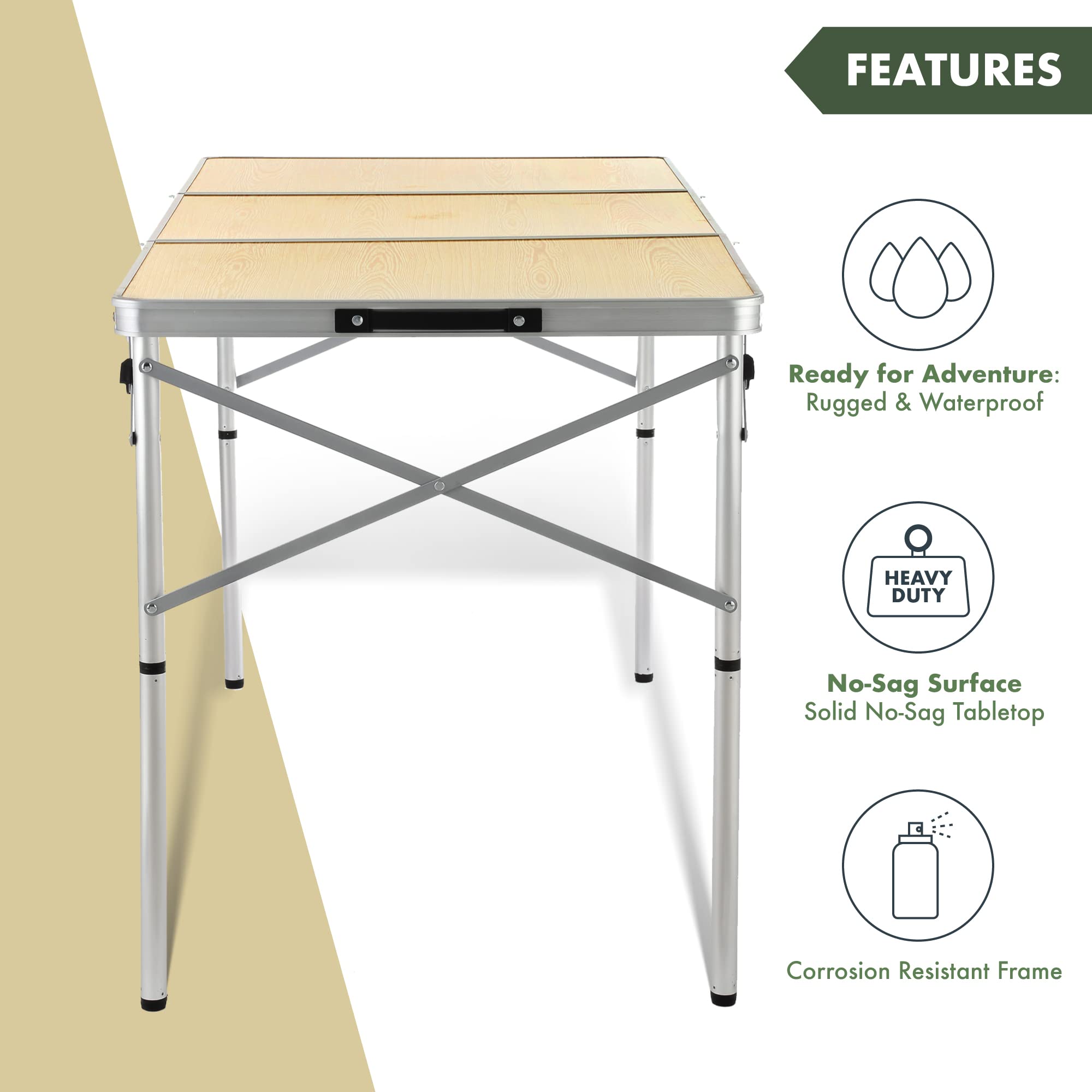 ARROWHEAD OUTDOOR 4β ft Heavy-Duty Portable Aluminum Frame Folding Table w/Leveling Feet, Solid Tabletop Surface, 2 Adjustable Heights, Carrying Case Included, Lightweight, USA-Based Support