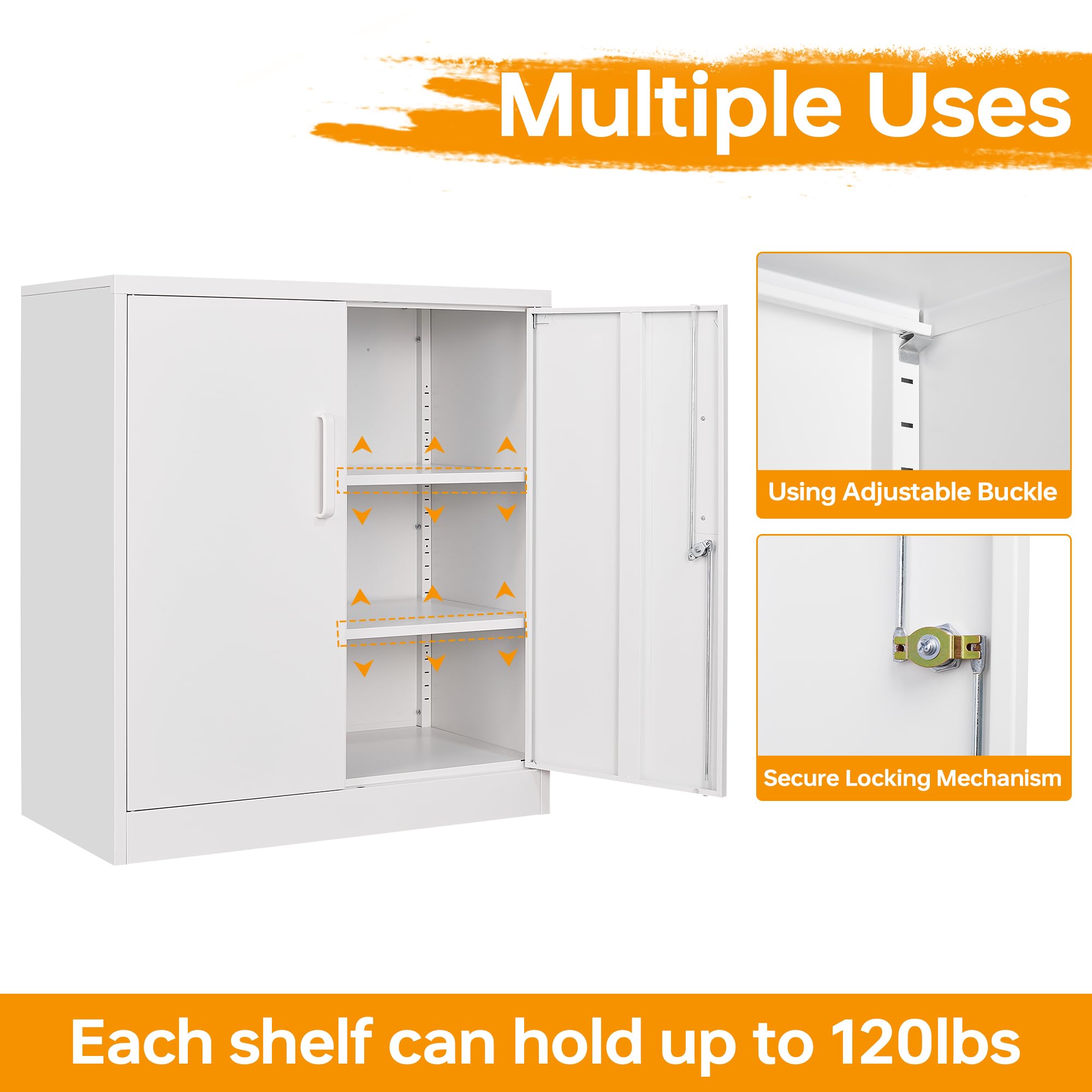 Metal Storage Cabinet with 2 Doors, Lockable Steel Storage Cabinet with 2 Doors and Adjustable Shelves, Steel Lockable File Cabinet, Locking Tool Cabinets for Office,Home,Garage
