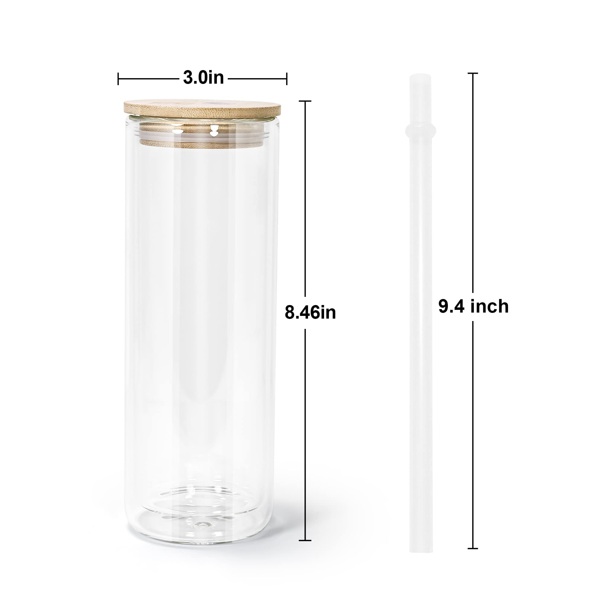 AGH 25OZ Snow Globe Glass Tumbler,2 Pack Sublimation Glass with Bamboo Lids and Straws, Double Wall Sublimation Beer Can Glasses Can Shaped Tumblers with Pre Drilled Hole for DIY